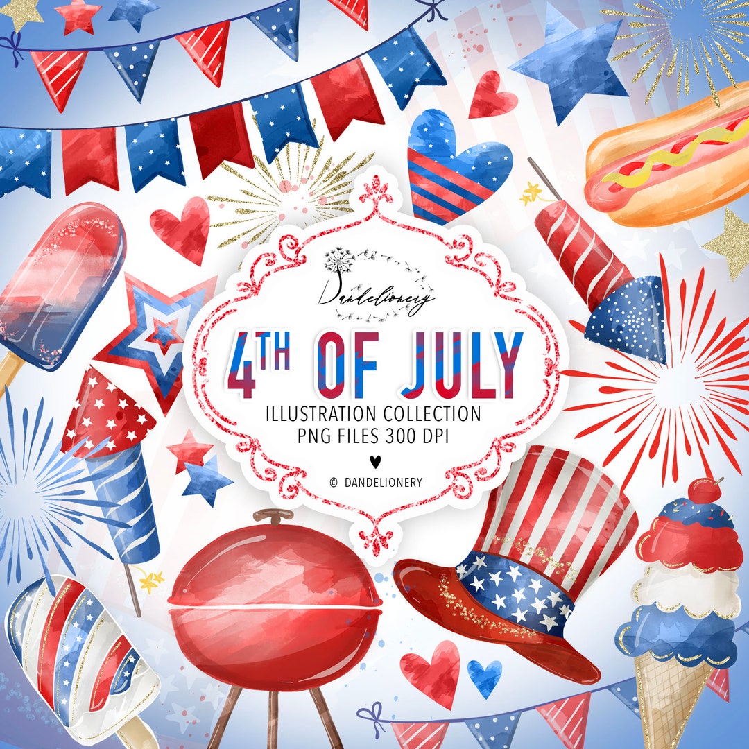 Watercolor 4th of July Clipart, Cute July Fourth Clipart, USA Patriotic ...