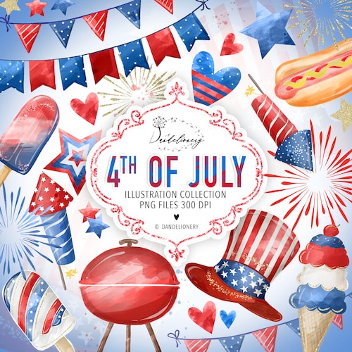 Watercolor 4th of July Clipart Independence Day Patriotic - Etsy