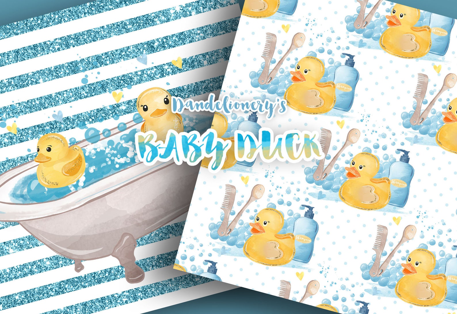 Watercolor Baby Duck Digital Paper Pack Baby Bath Instant - Etsy