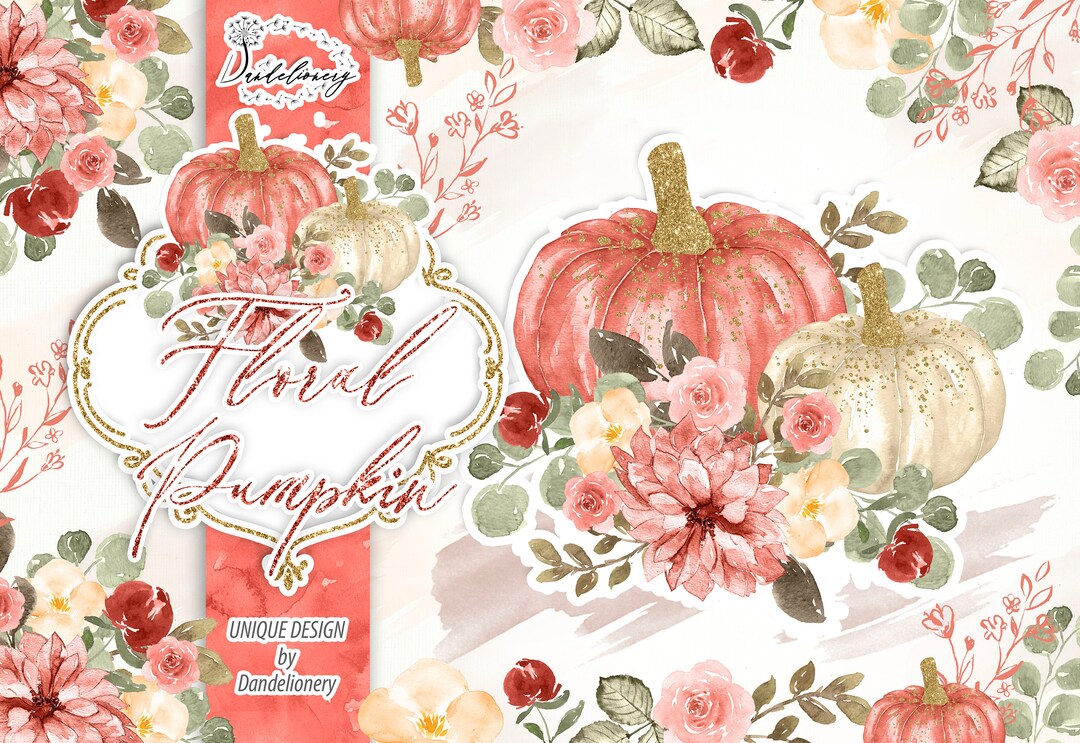 Floral Pumpkin Design, Thanksgiving Stickers, Autumn, Fall, Clip Art ...