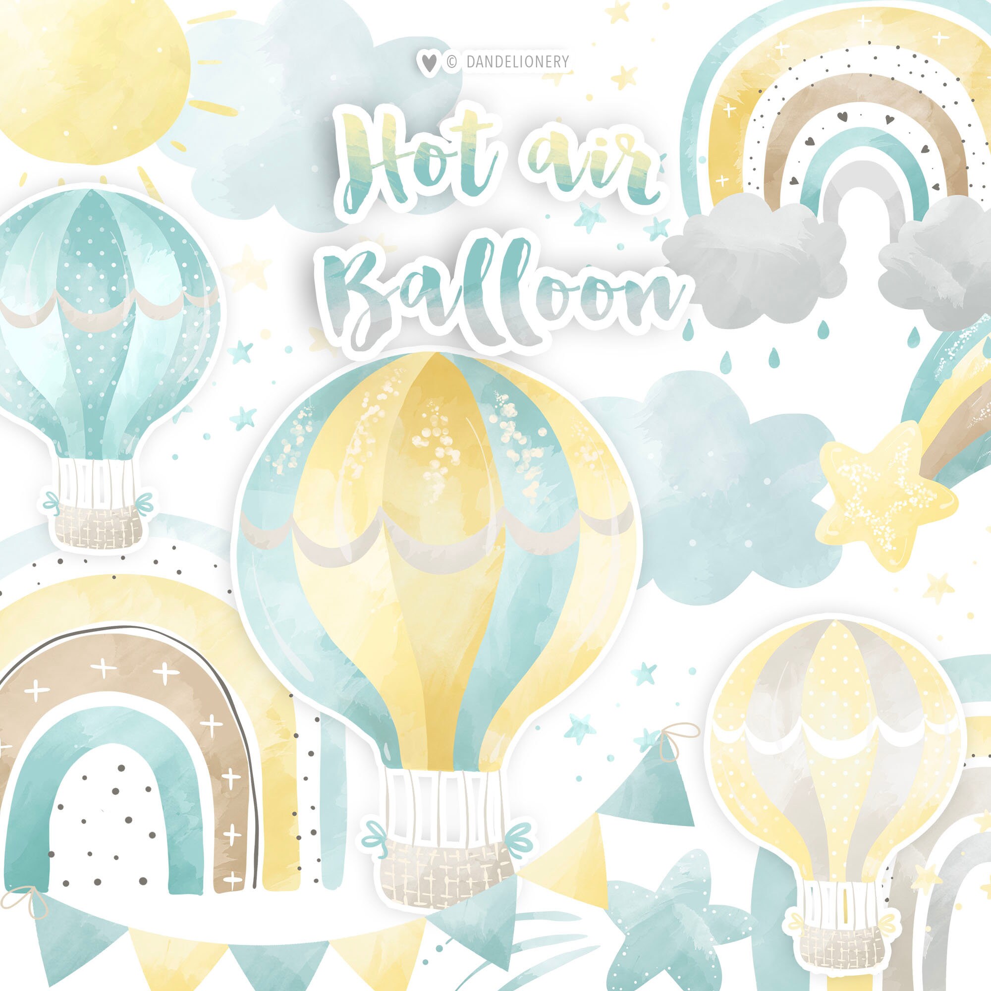 Hot Air Balloon Rainbow Rainbows Clipart Instant Download - Etsy UK