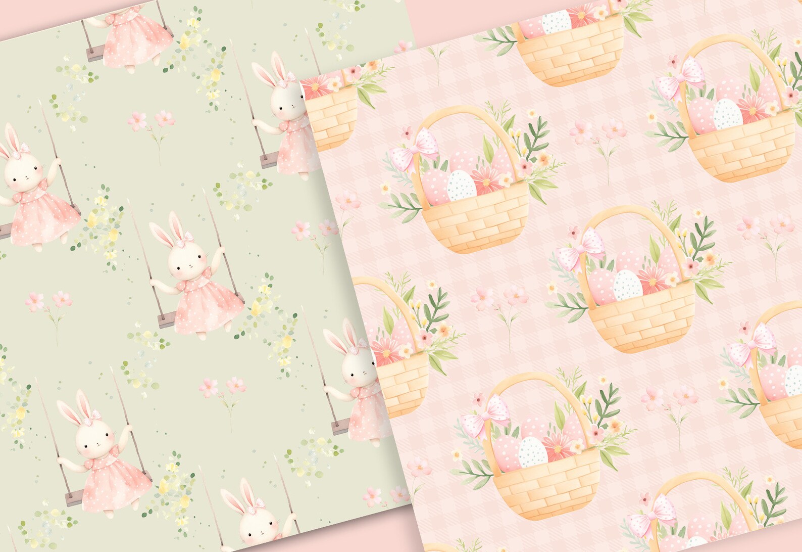 Watercolor Happy Easter Digital Paper Pack, Spring Pattern, Romantic ...