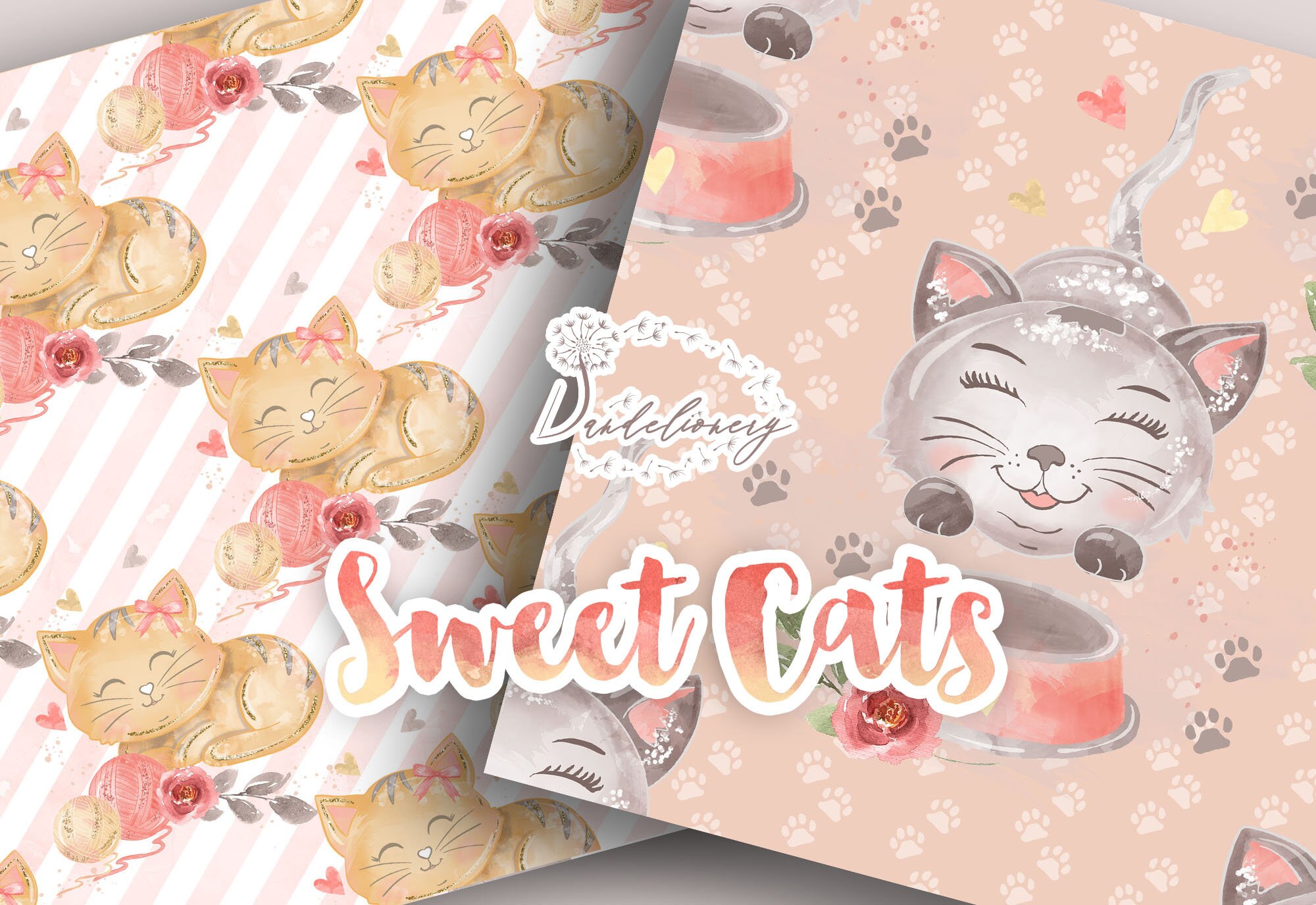 Watercolor Sweet Cats Digital Paper Pack Cat Pattern - Etsy