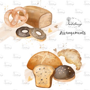 Watercolor Bakery Design, Watercolor Bread Clipart, Baked Foods ...