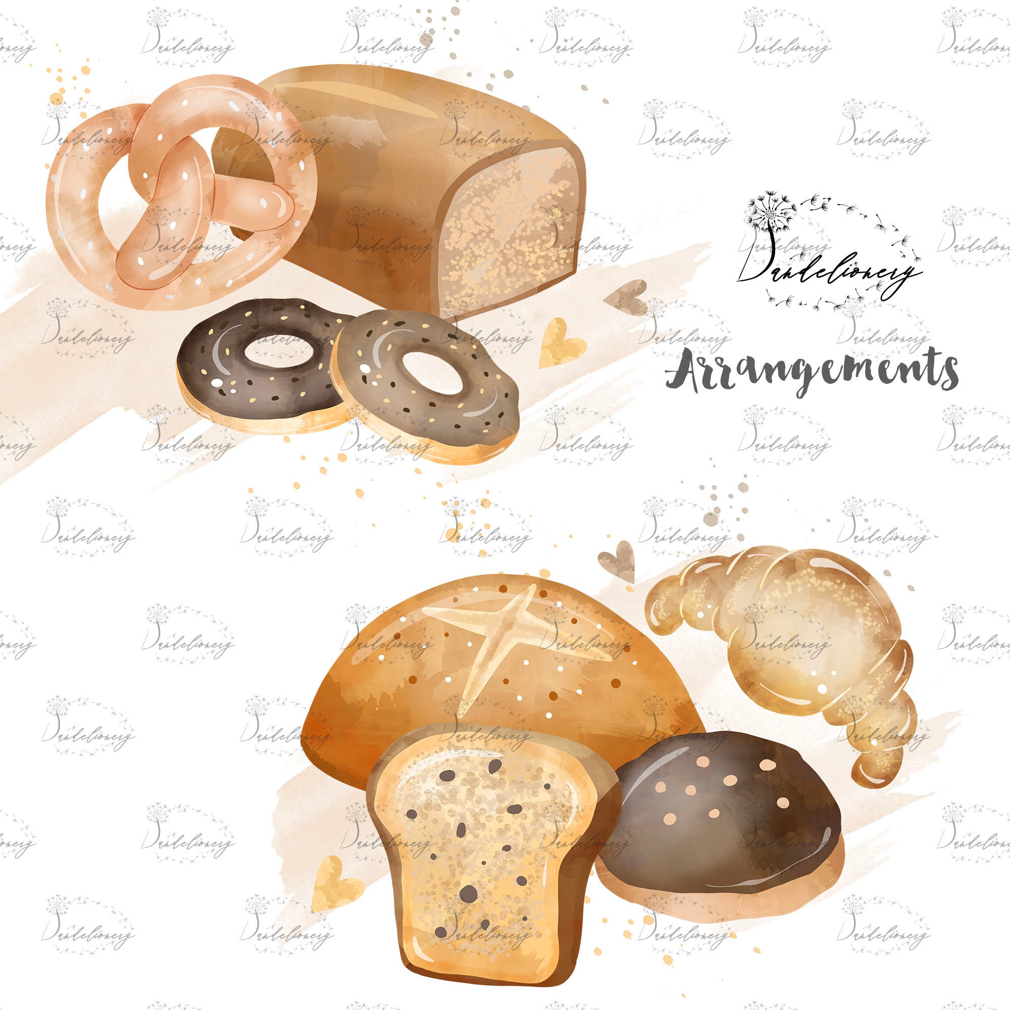 Watercolor Bakery Design Watercolor Bread Clipart Baked - Etsy
