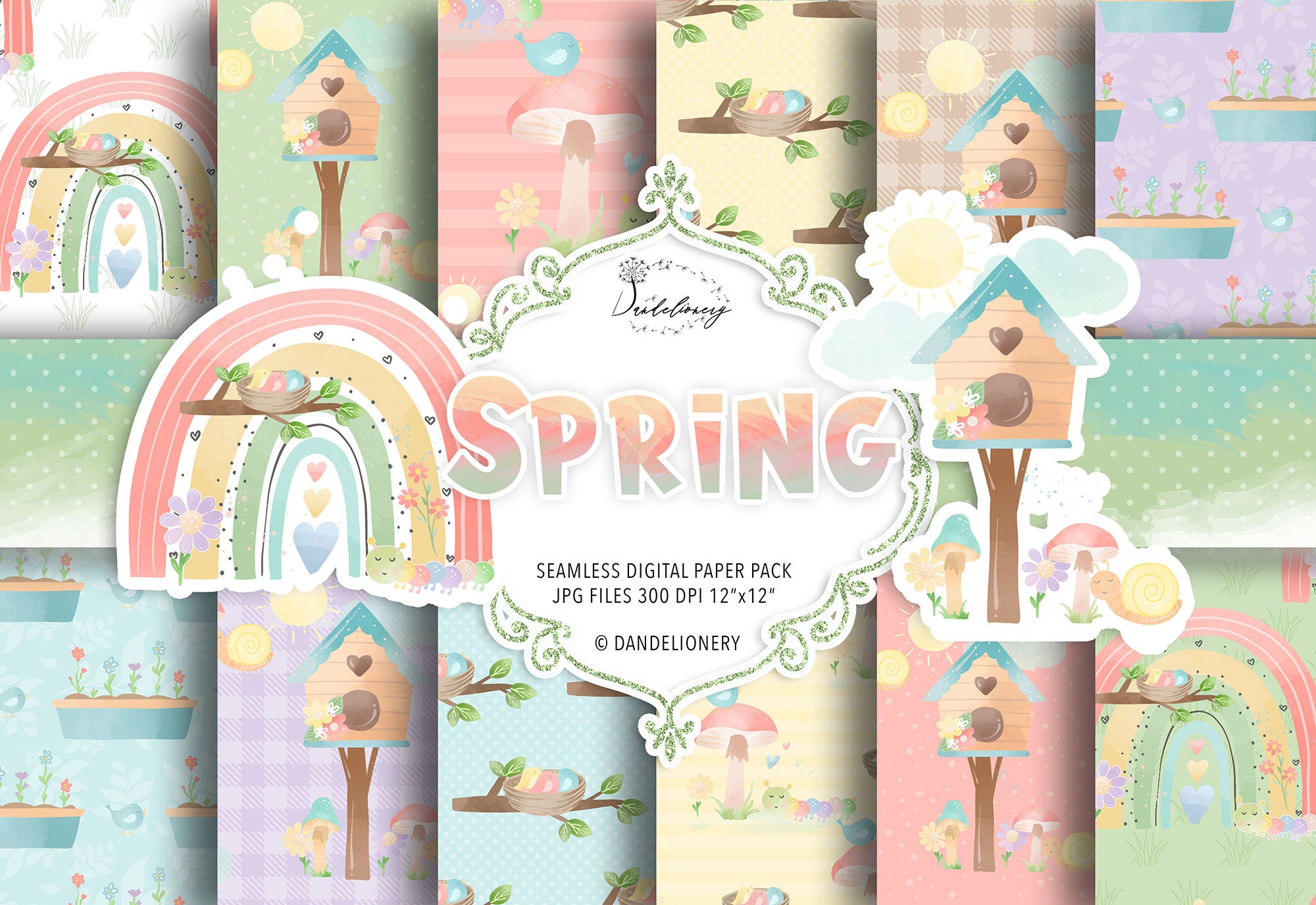 Watercolor Cute Spring Digital Paper Pack Nursery Pattern - Etsy