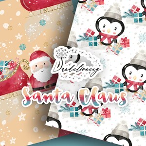 Santa Claus Digital Paper Pack, Seamless, Christmas, Poinsettia ...
