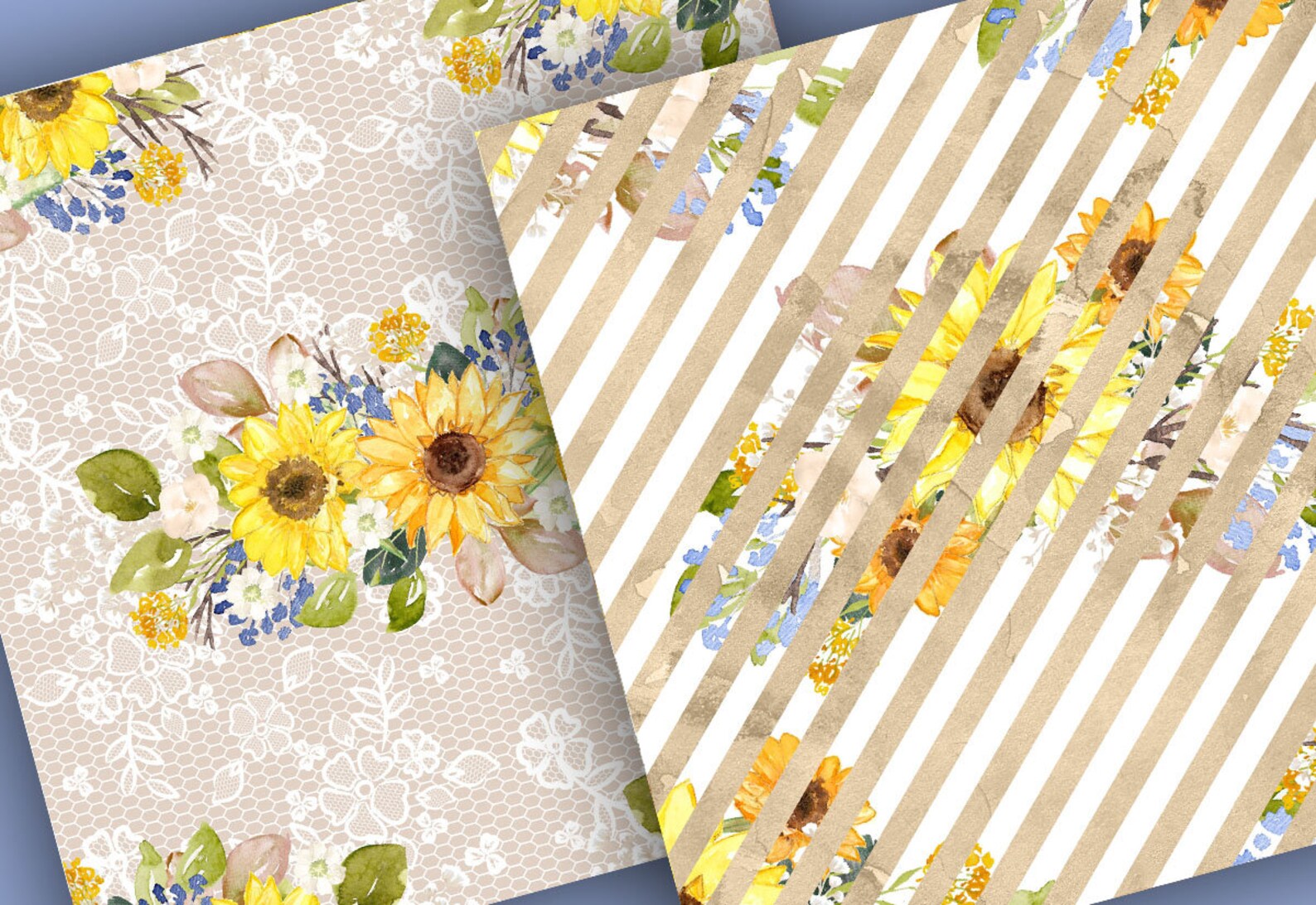 Watercolor Sunflower Digital Paper Pack, Garden Flower Pattern, Hand ...