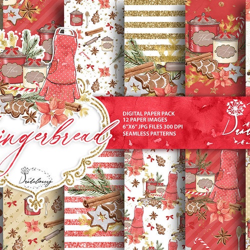 Gingerbread Watercolor Digital Paper Pack Christmas Pattern - Etsy