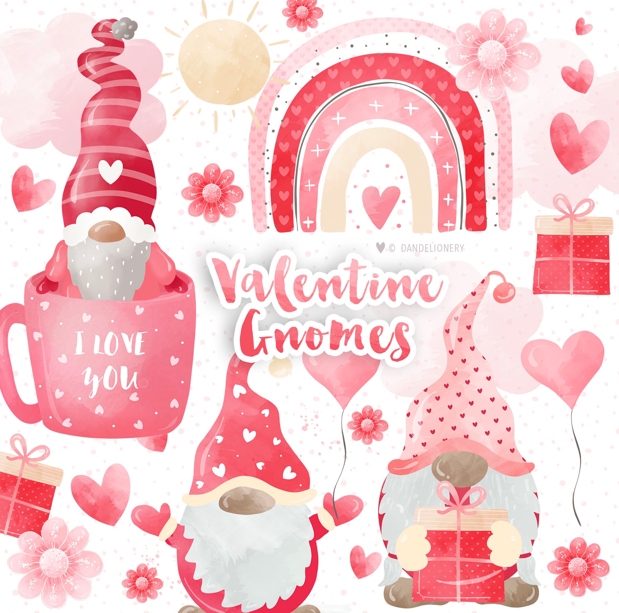 Valentine Gnomes Design Rainbows Clipart Instant Download - Etsy