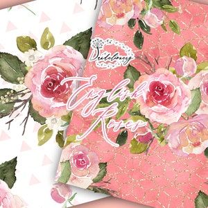 Watercolor English Roses Digital Paper Pack, Garden, Flower Pattern ...
