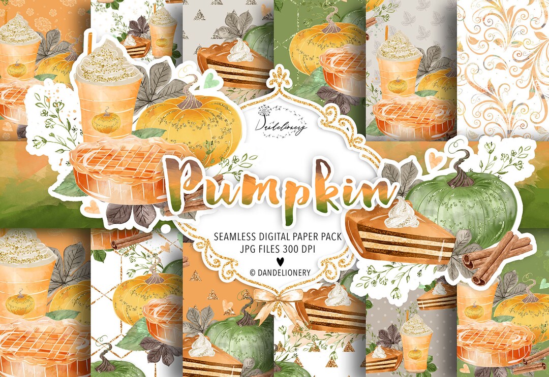 Fall Pumpkin V. Digital Paper Pack, Thanksgiving Stickers, Autumn, Fall ...