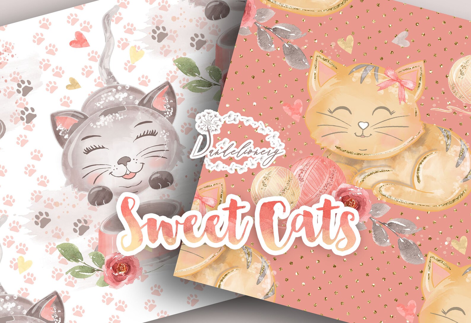 Watercolor Sweet Cats Digital Paper Pack Cat Pattern - Etsy