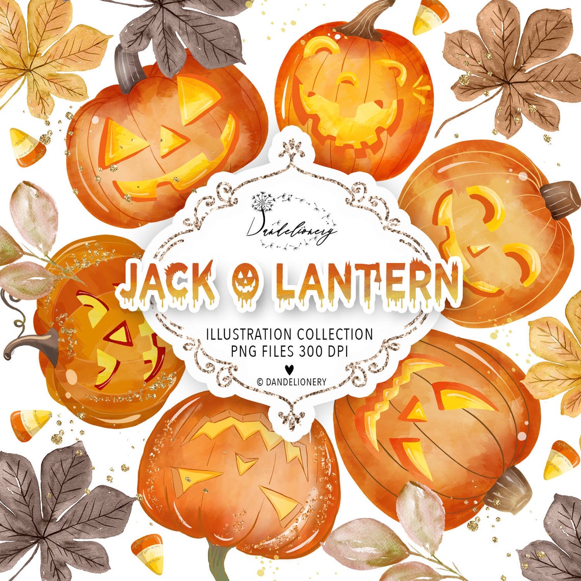 Watercolor Jack O Lantern Design Cute Halloween Clipart - Etsy