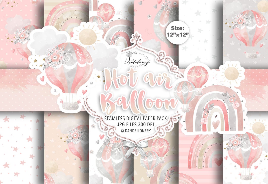 Hot Air Balloon Rainbow Girl Digital Paper Pack, Rainbows Clipart, Baby ...