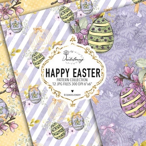 Happy Easter Digital Paper Pack, Garden, Flower Pattern, Hand Drawn ...