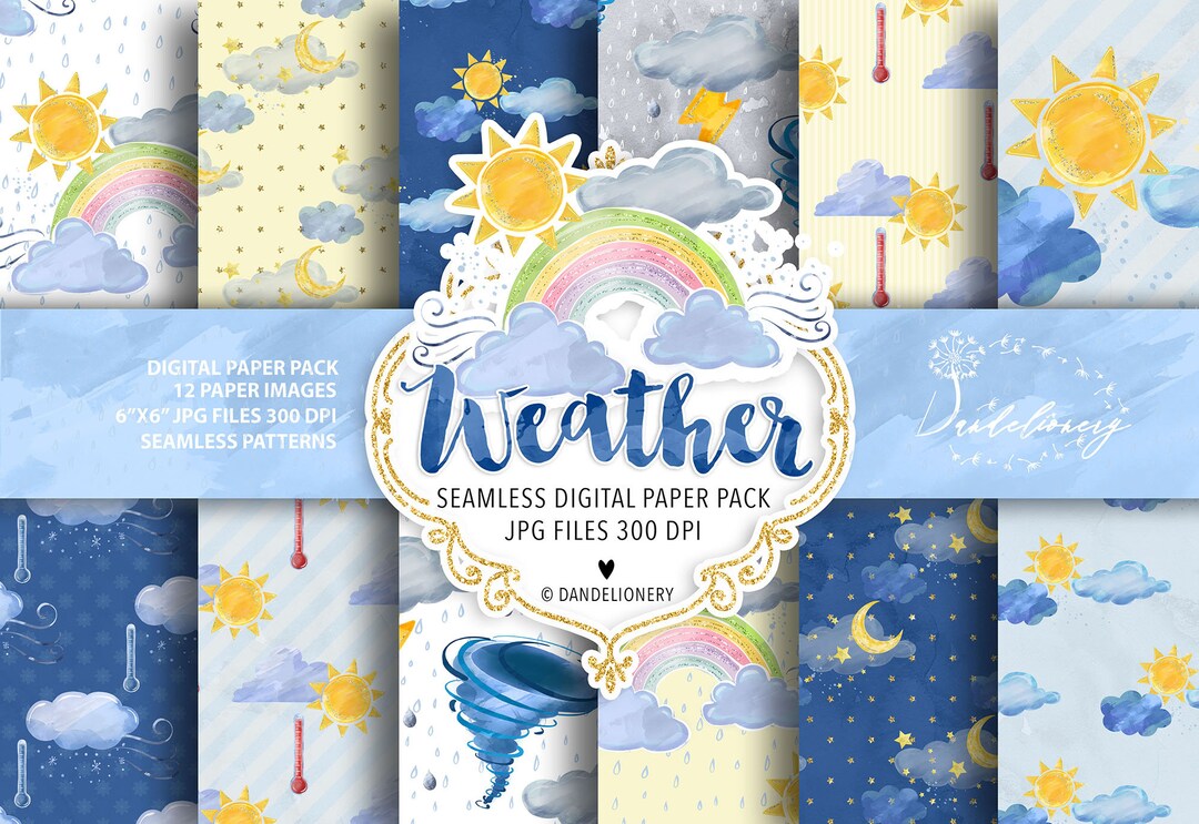 Watercolor Weather Digital Paper Pack, Clouds Download, Instant ...