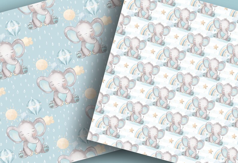 Watercolor Baby Elephant Digital Paper Pack Boy Rainbows - Etsy