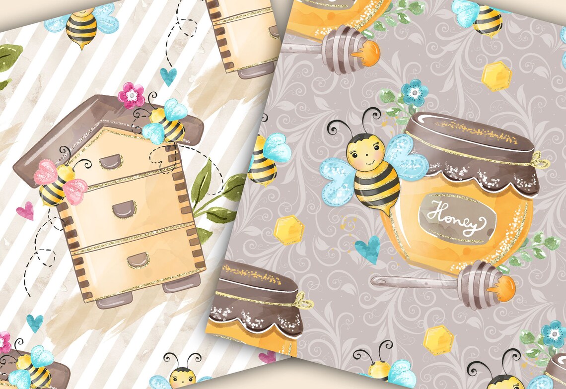 Watercolor Bumble Bee Digital Paper Pack Ladybug Download - Etsy