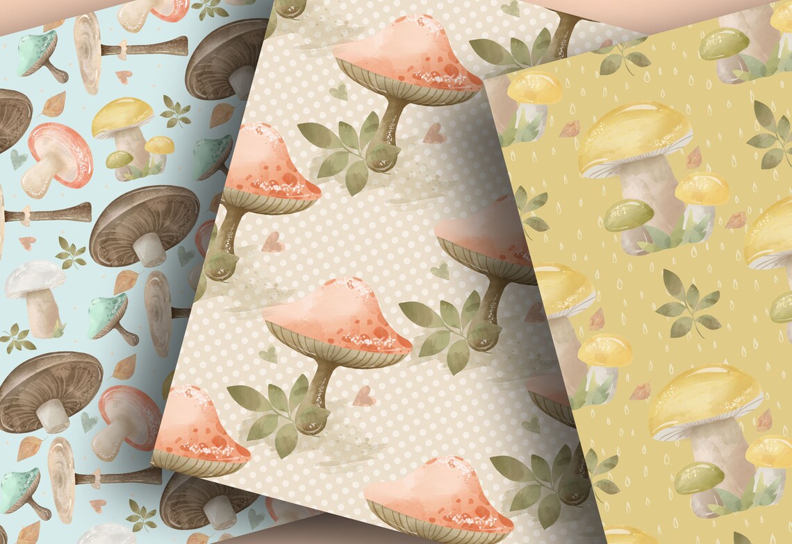 Mushrooms Digital Paper Pack Mushrooms Pattern Heart Clip - Etsy