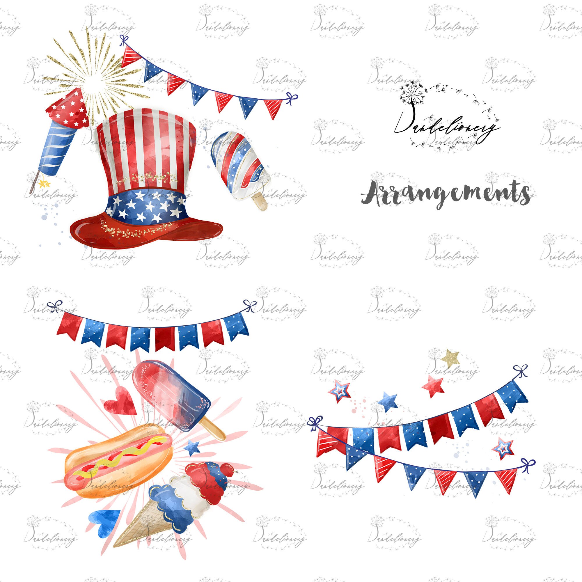 Watercolor 4th of July Clipart Cute July Fourth Clipart USA - Etsy