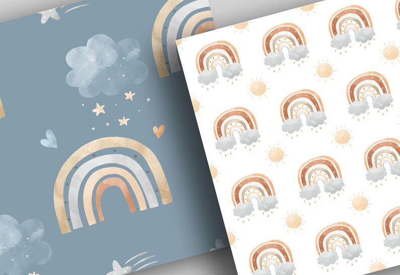 Watercolor Rainbow I. Digital Paper Pack., Rainbows Pattern, Baby ...