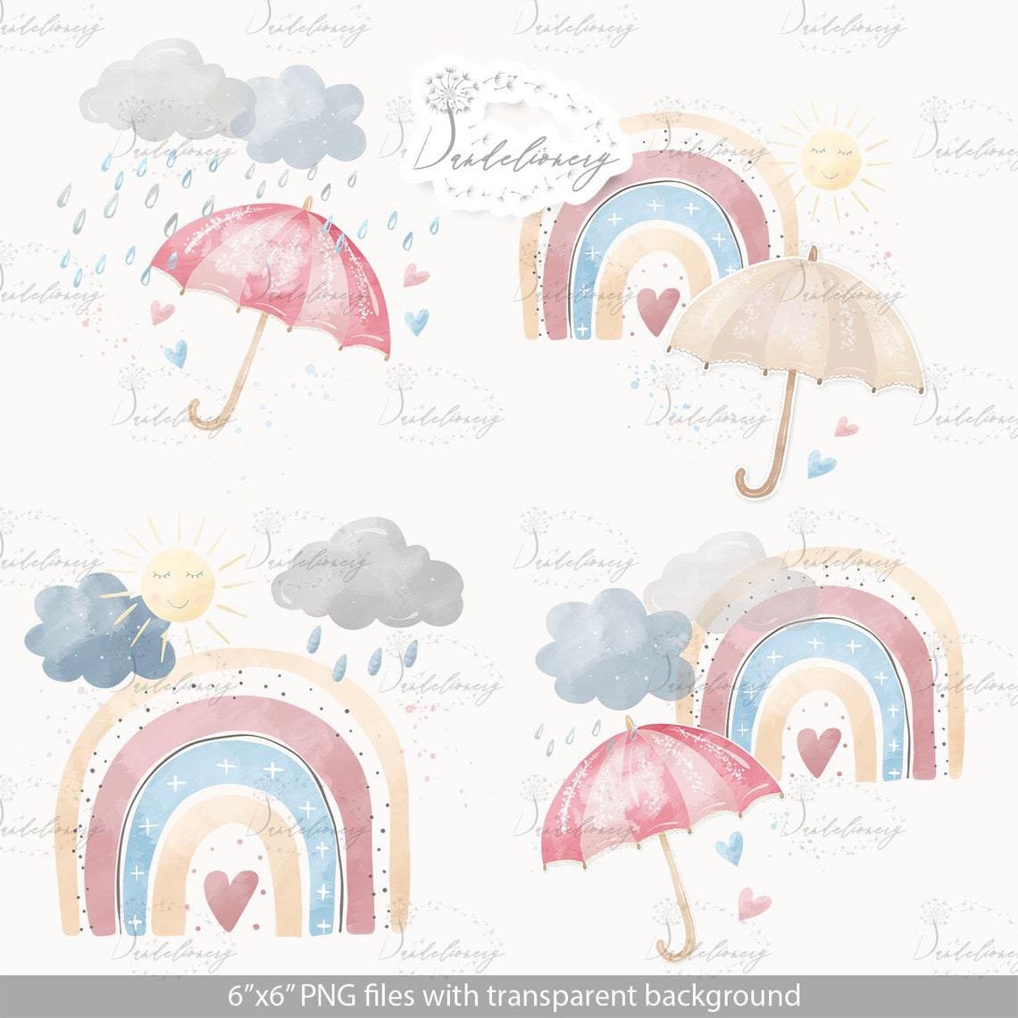 Watercolor Umbrellas Design Rainbows Clipart Baby Clipart - Etsy