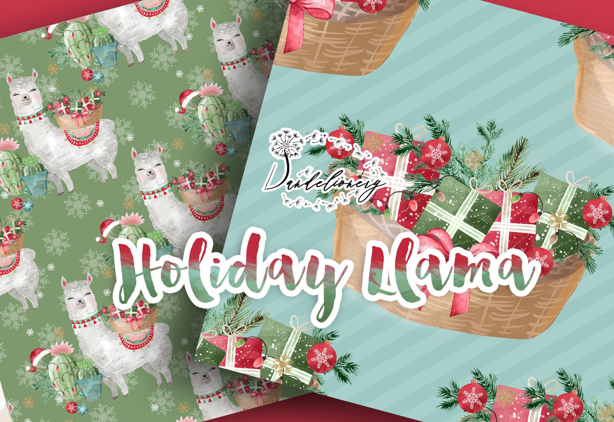 Holiday Llama Digital Paper Pack Christmas Bouquet Gift | Etsy