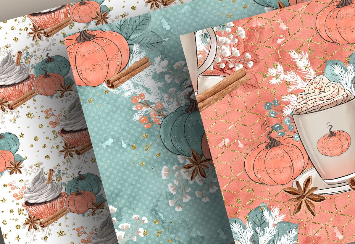 Pumpkin Latte Digital Paper Pack Thanksgiving Clipart Autumn - Etsy