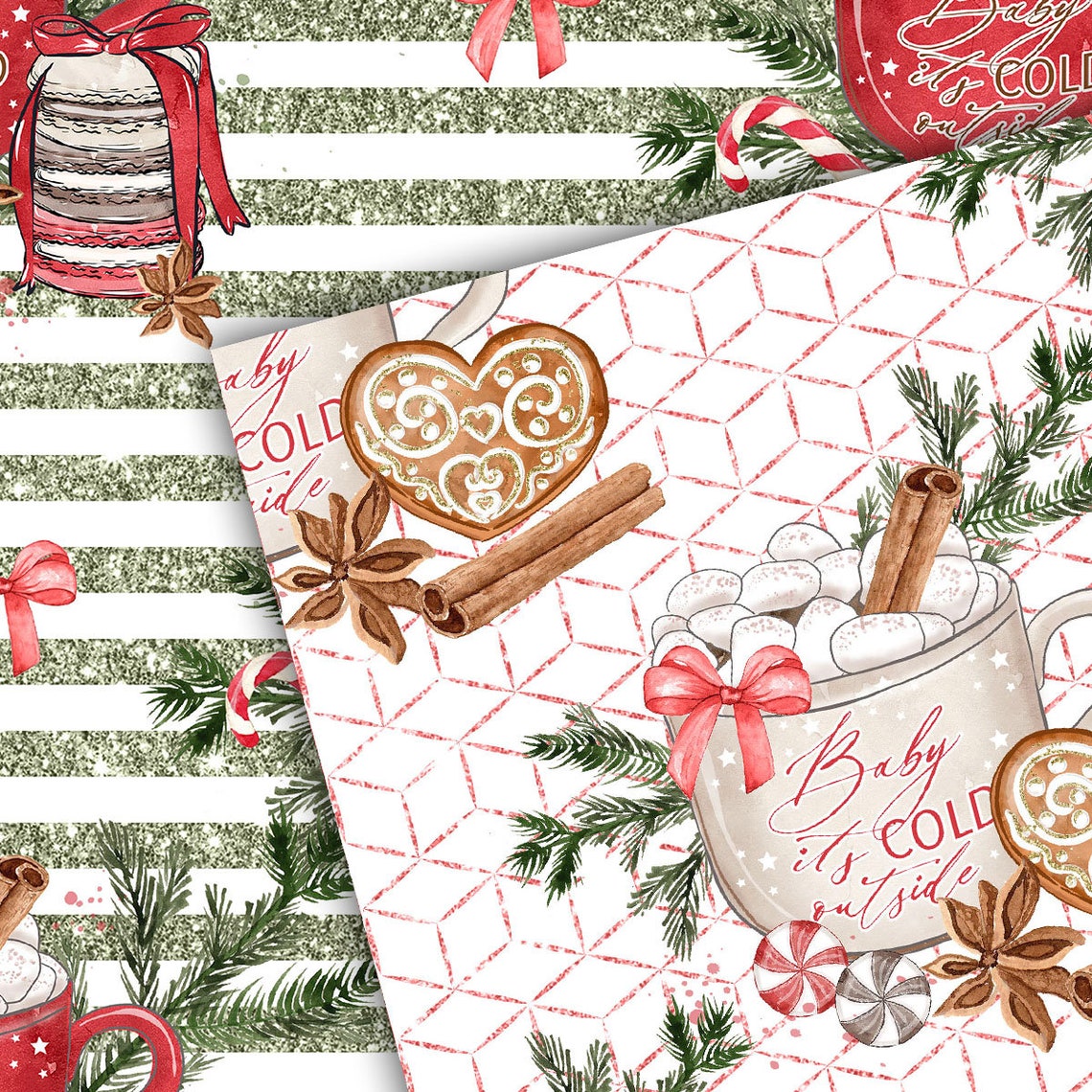 Gingerbread Watercolor Digital Paper Pack Christmas Pattern - Etsy