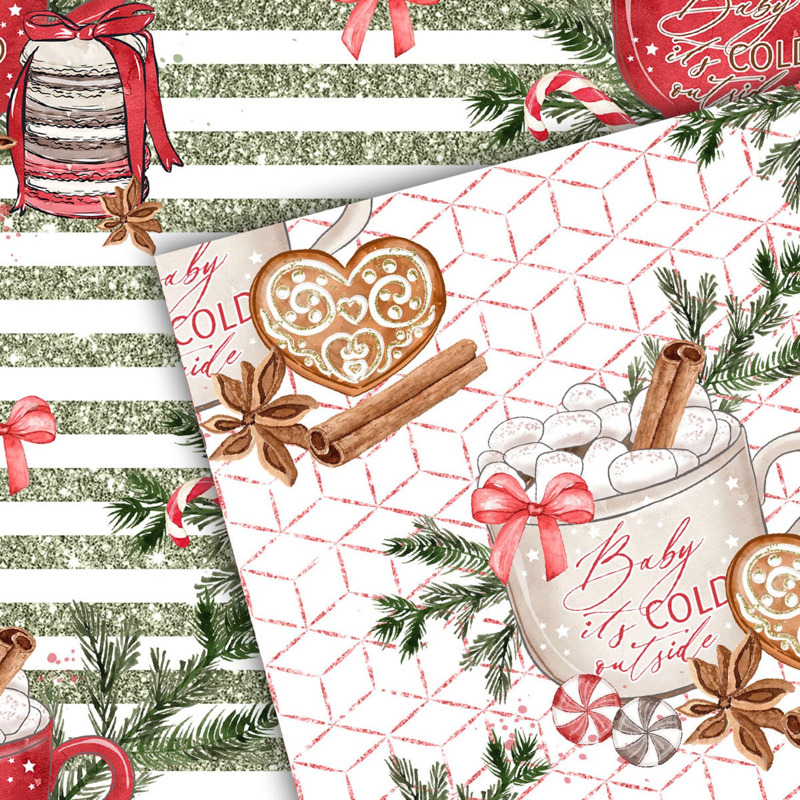Gingerbread Watercolor Digital Paper Pack, Christmas Pattern, Cute ...