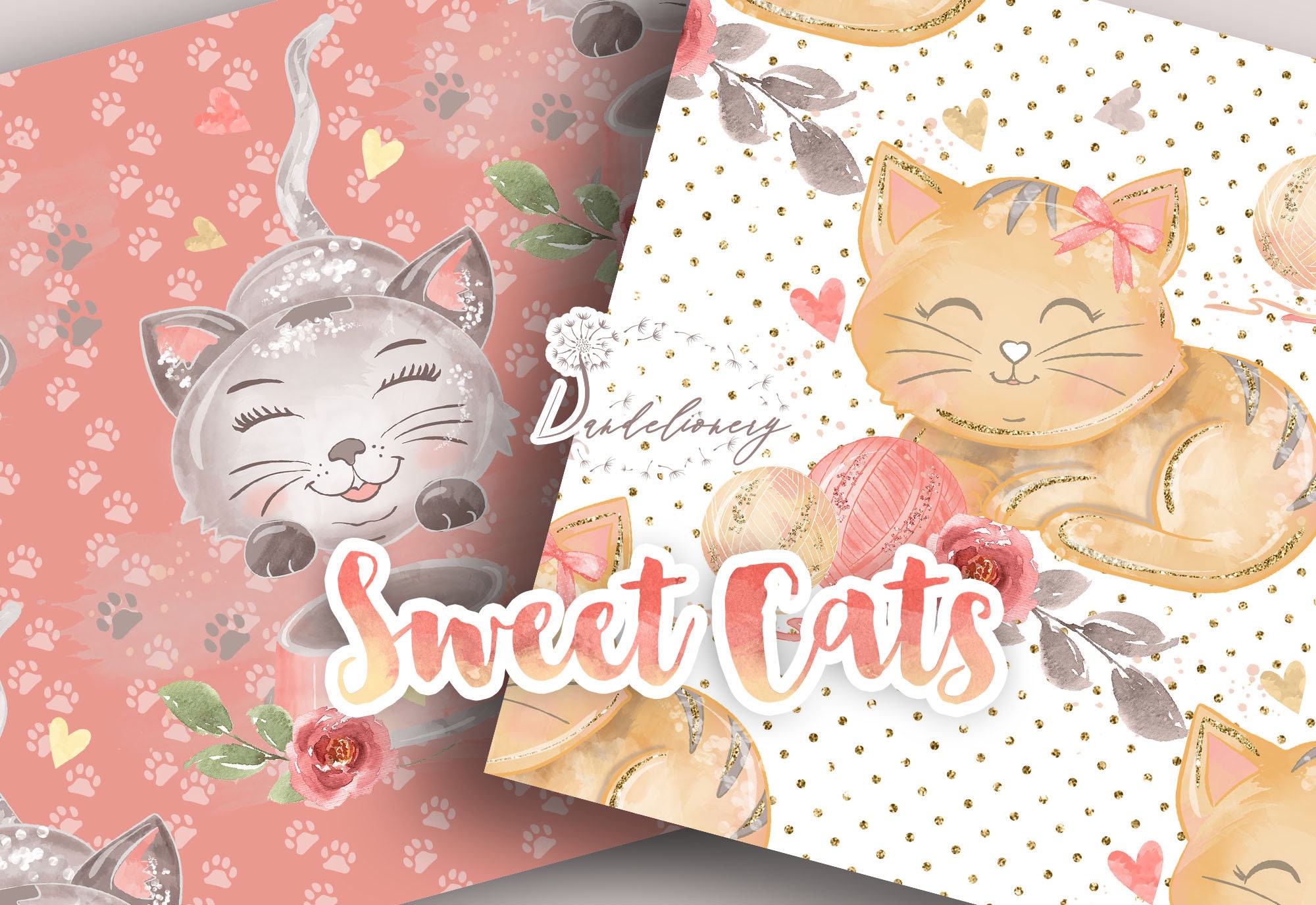 Watercolor Sweet Cats Digital Paper Pack Cat Pattern - Etsy