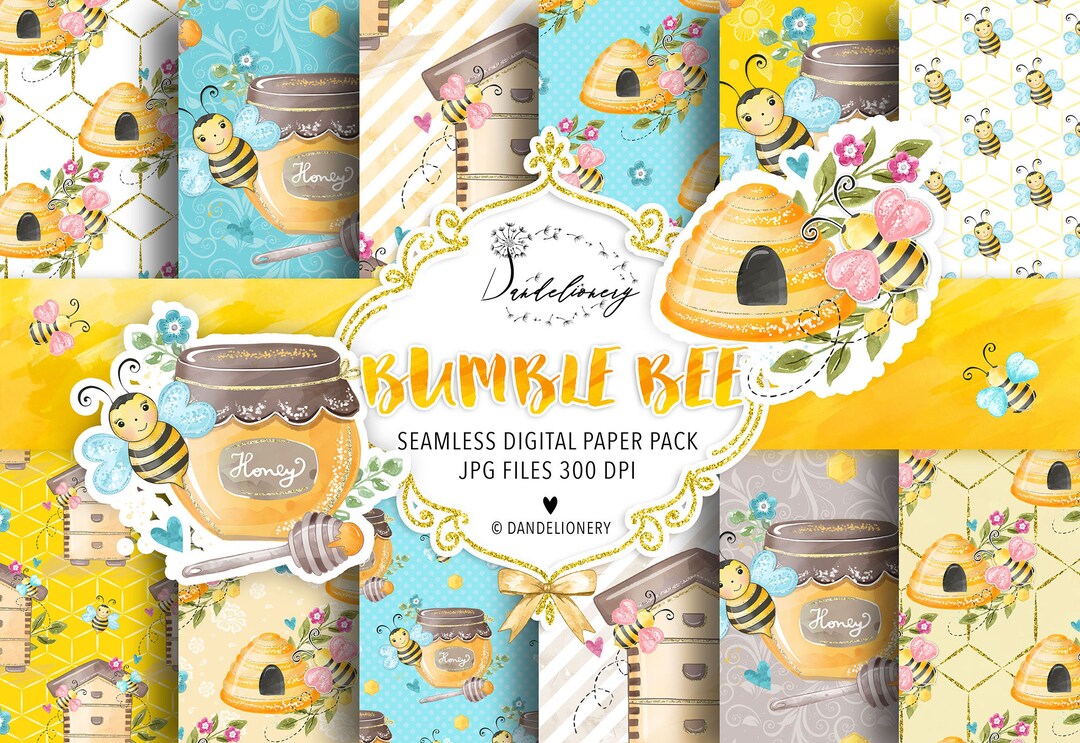 Watercolor Bumble Bee Digital Paper Pack, Ladybug Download, Instant ...