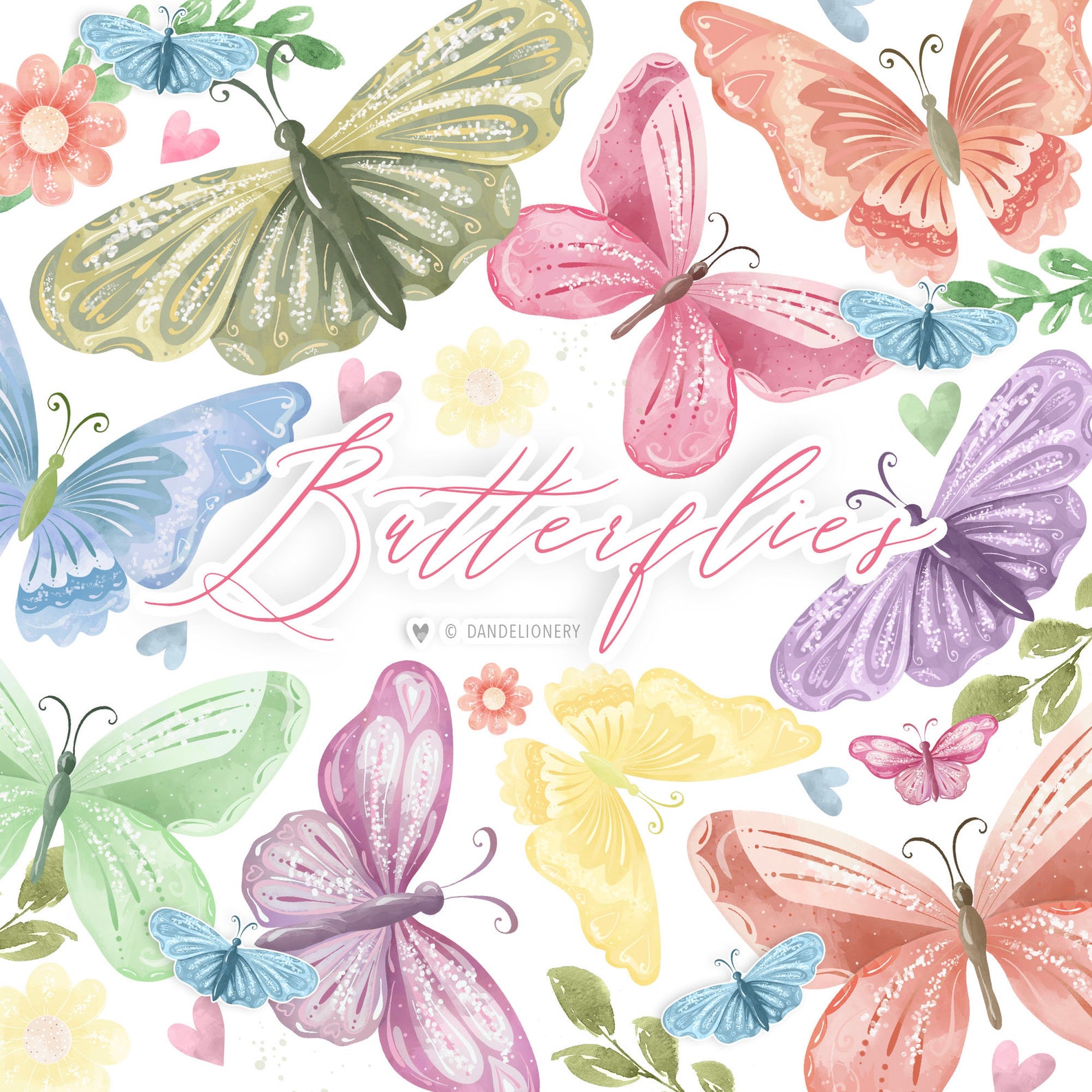 Butterflies Design Spring Clipart Flower Clip Art Hand - Etsy