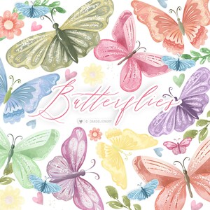 Butterflies Design, Spring Clipart, Flower Clip Art, Hand Drawn Flowers ...