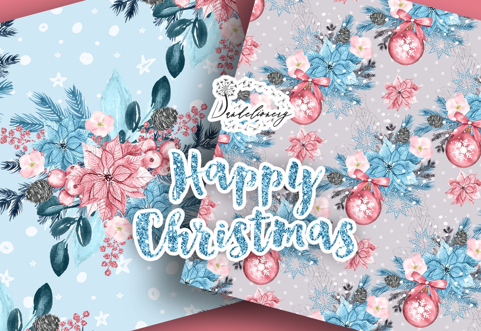 Happy Christmas Winter Blue Digital Paper Pack Christmas - Etsy
