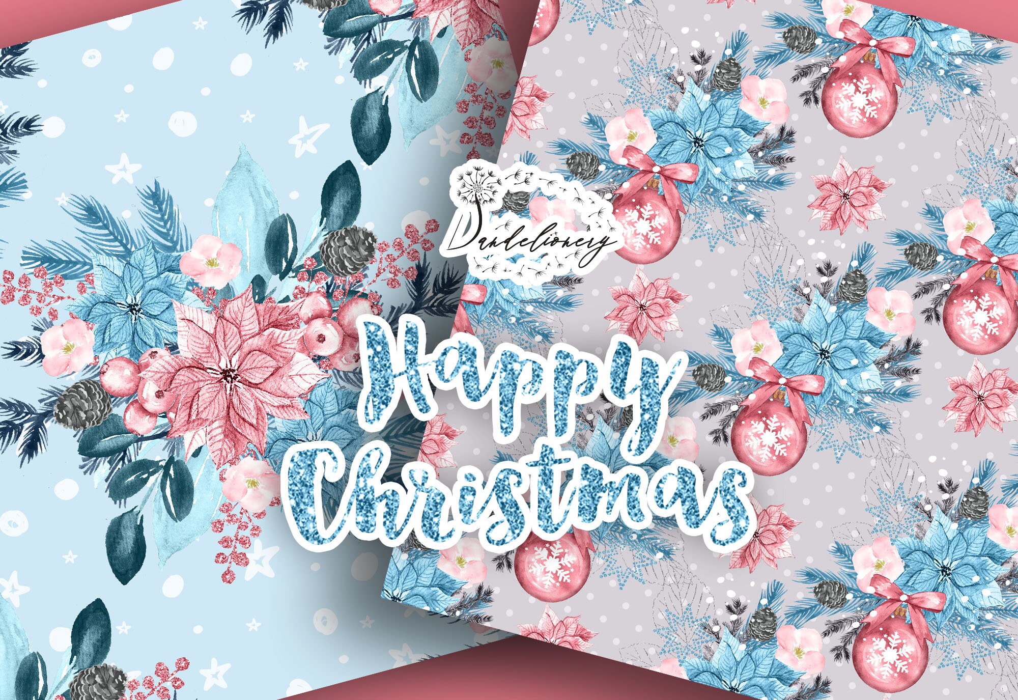 Happy Christmas Winter Blue Digital Paper Pack Christmas - Etsy