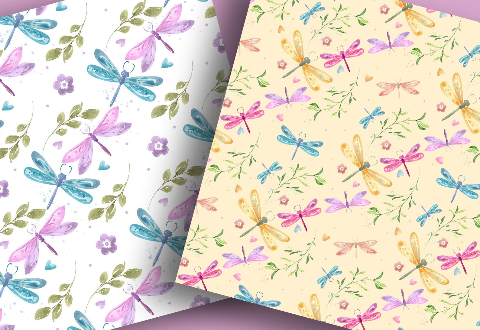 Dragonflies Digital Paper Pack, Spring Pattern, Flower Digital Paper ...