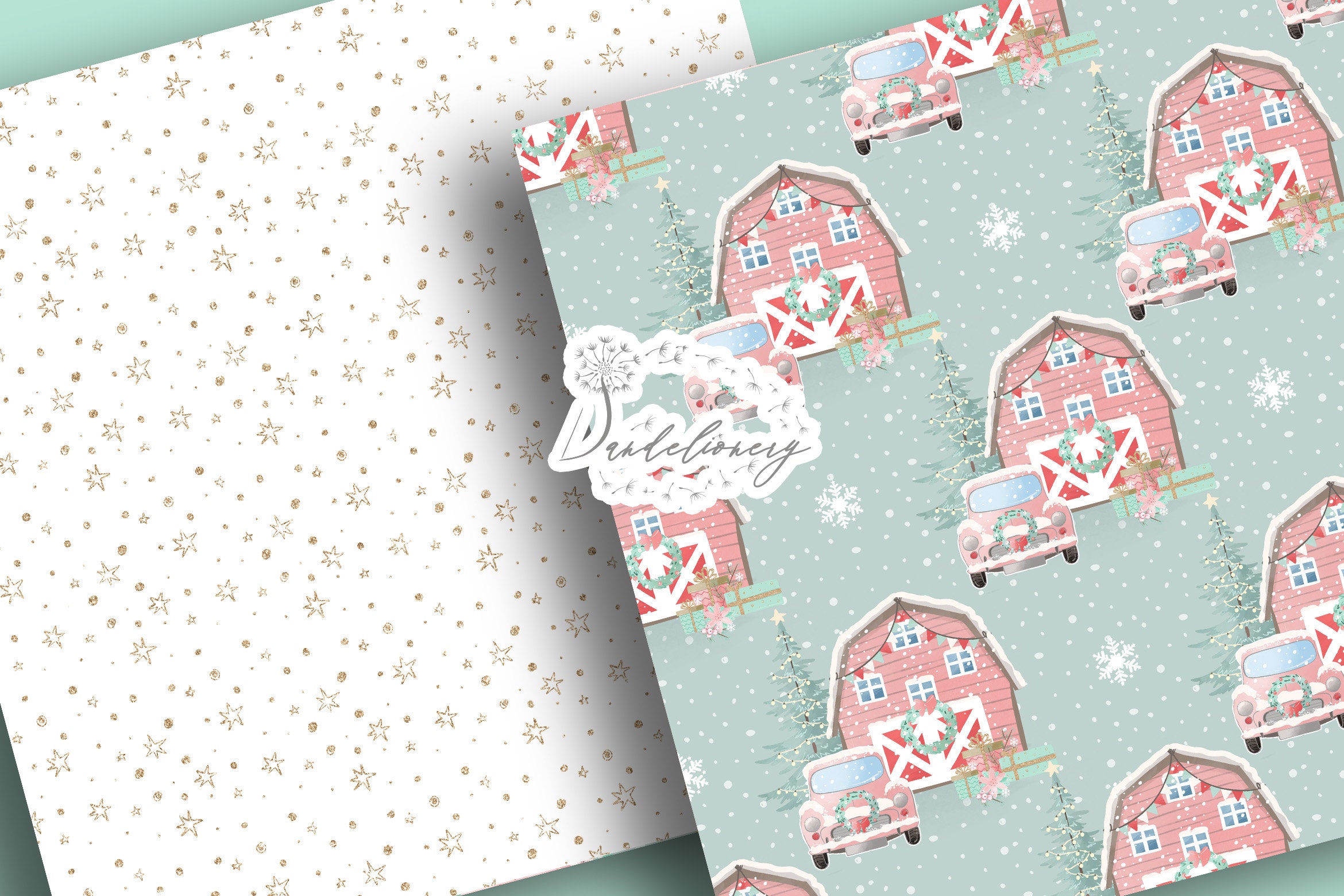 Pink Farm Holiday Digital Papers, Presents Digital, Christmas Pattern ...