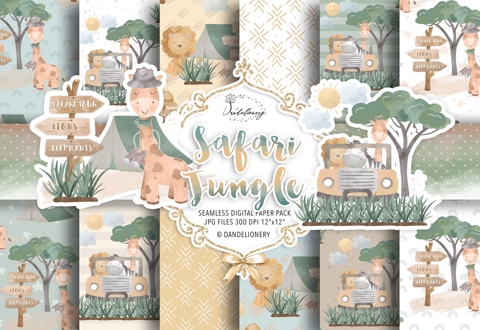 Safari Jungle Digital Paper Pack Baby Animals Pattern Baby | Etsy