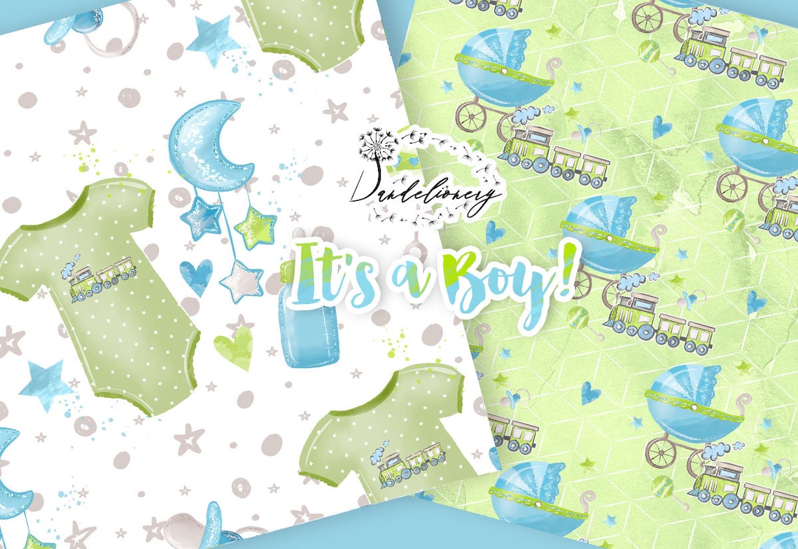 Watercolor It's a Boy Digital Paper Pack Nursery | Etsy