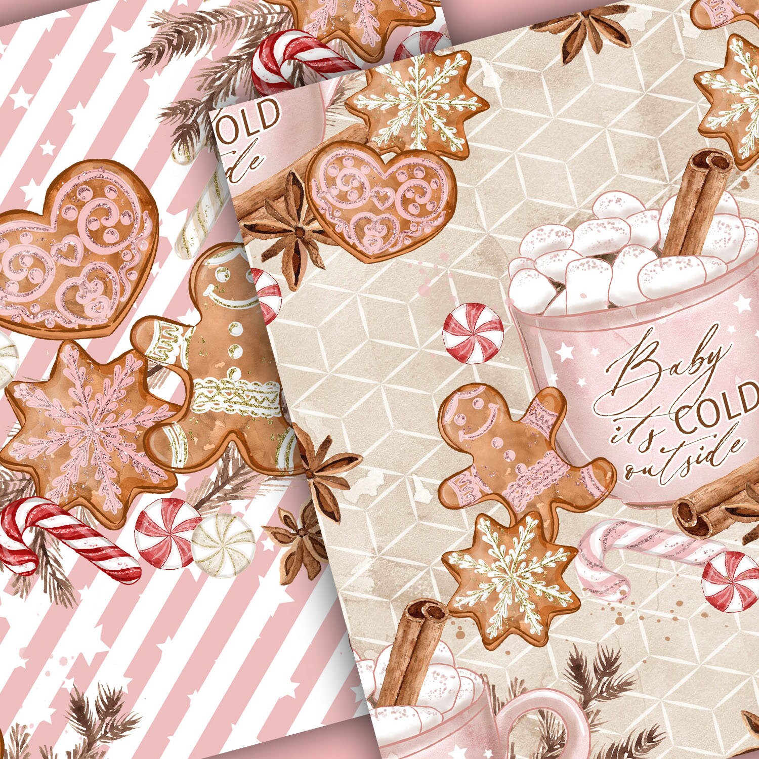 Gingerbread Watercolor Digital Paper Christmas Pattern Cute - Etsy