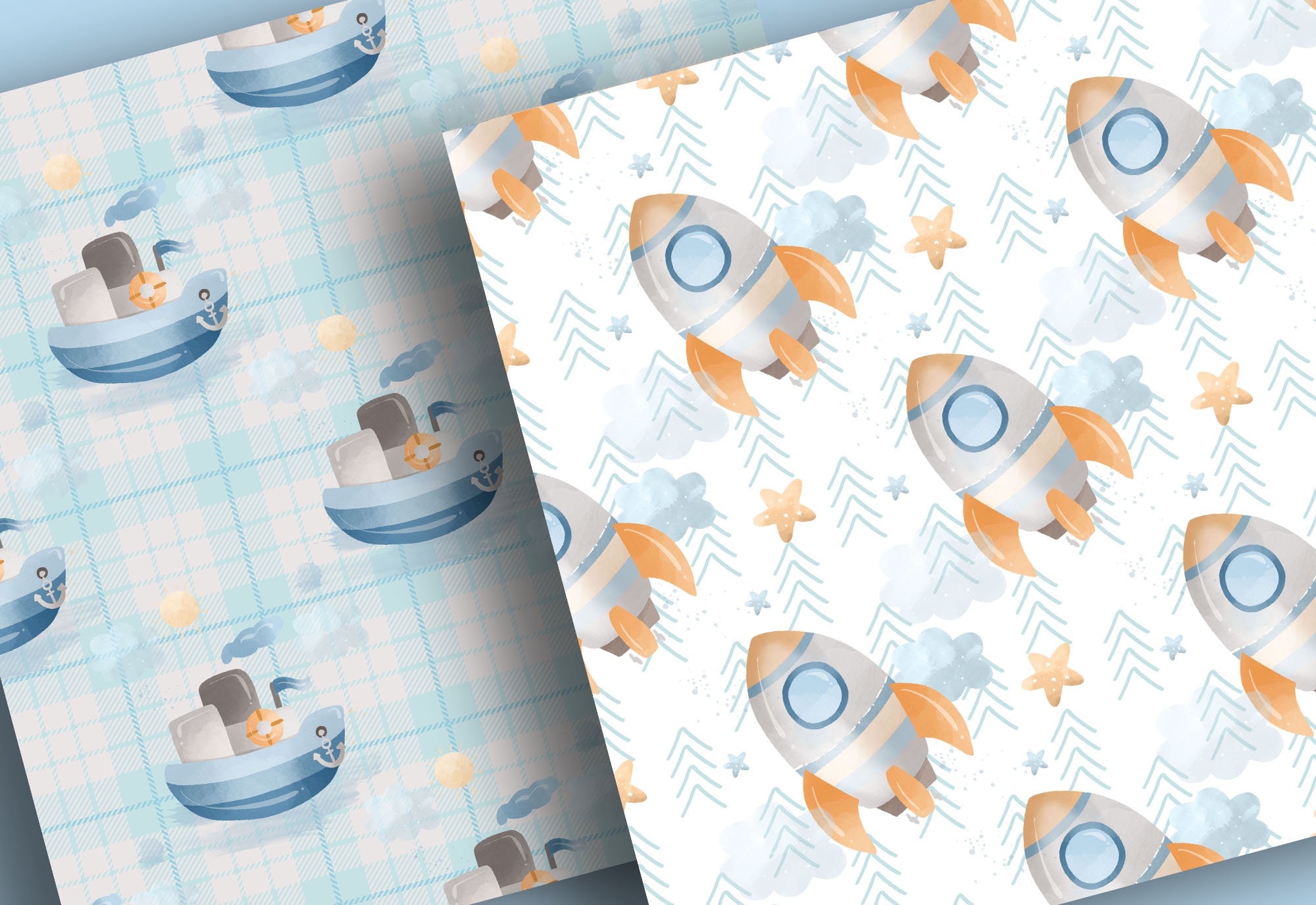 Watercolor Transport Digital Paper Pack Boy Clipart Nursery | Etsy