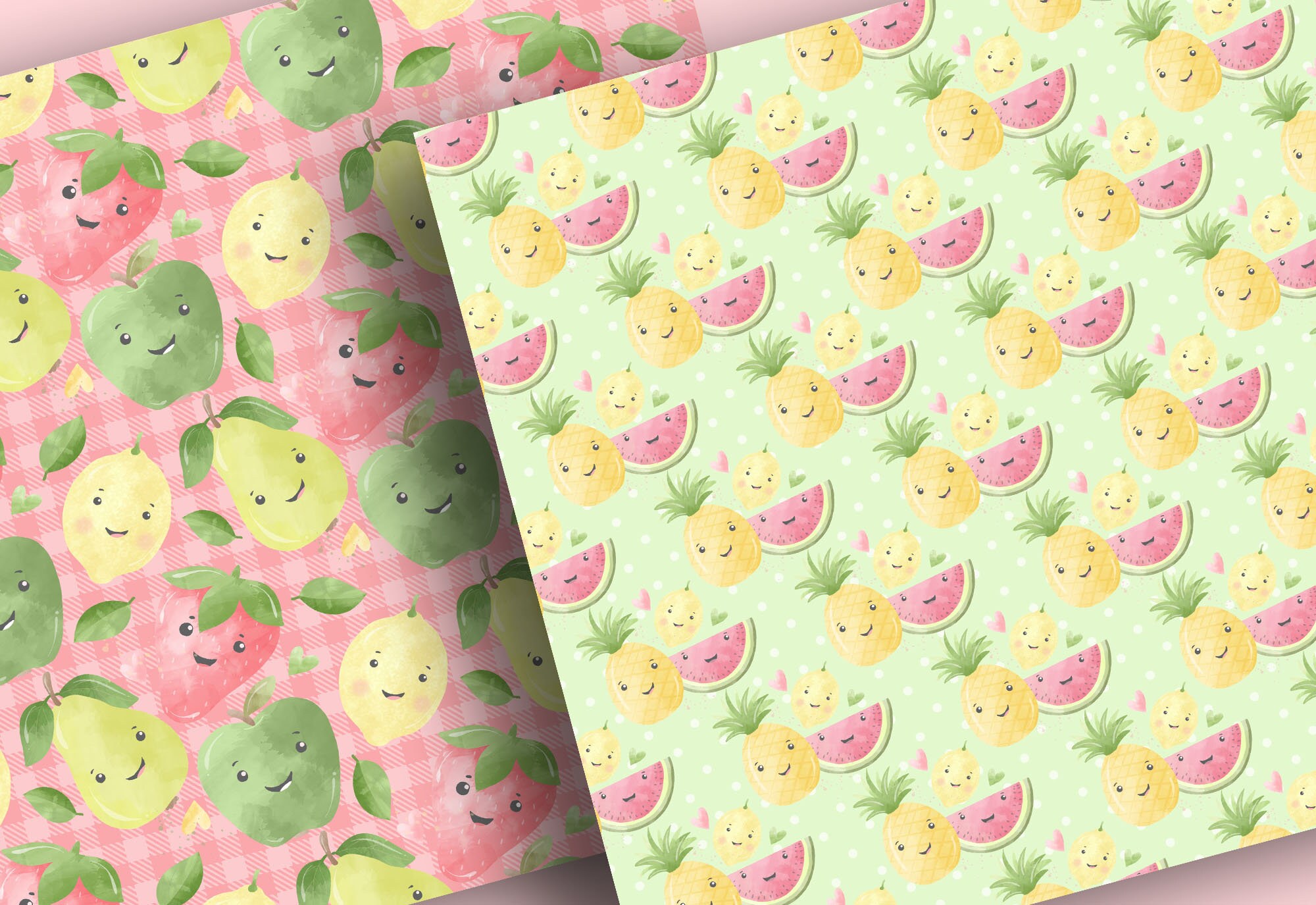 Watercolor Cute Fruit Digital Paper Pack Fruit Pattern Pear | Etsy