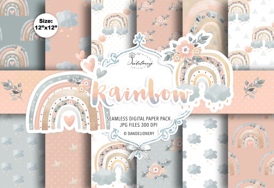 Watercolor Rainbow Digital Paper 12"x12", Rainbows Clipart, Instant ...