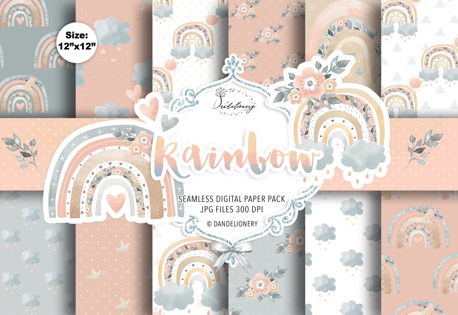Watercolor Rainbow Digital Paper 12x12 Rainbows | Etsy