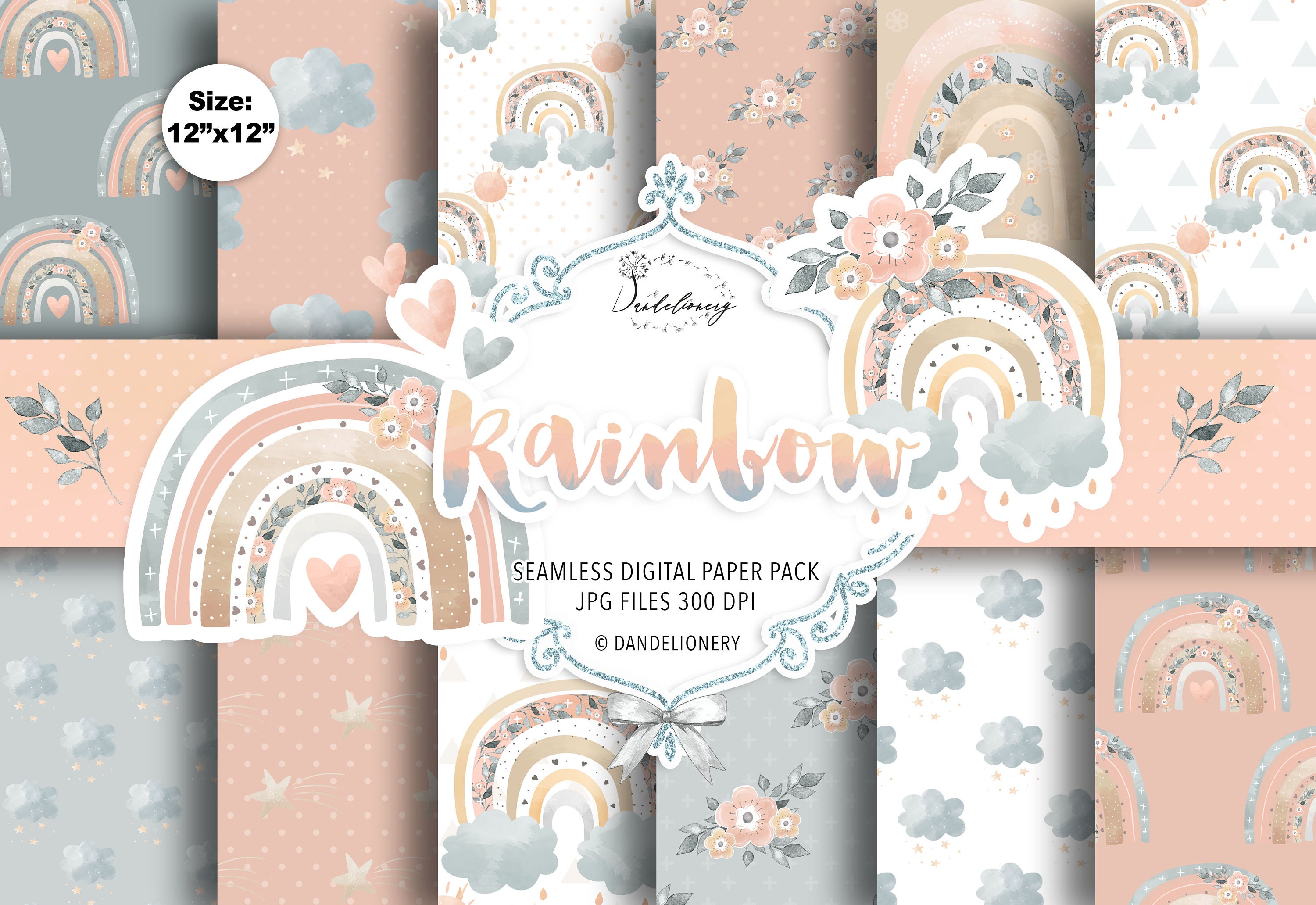 Watercolor Rainbow Digital Paper 12x12 Rainbows | Etsy