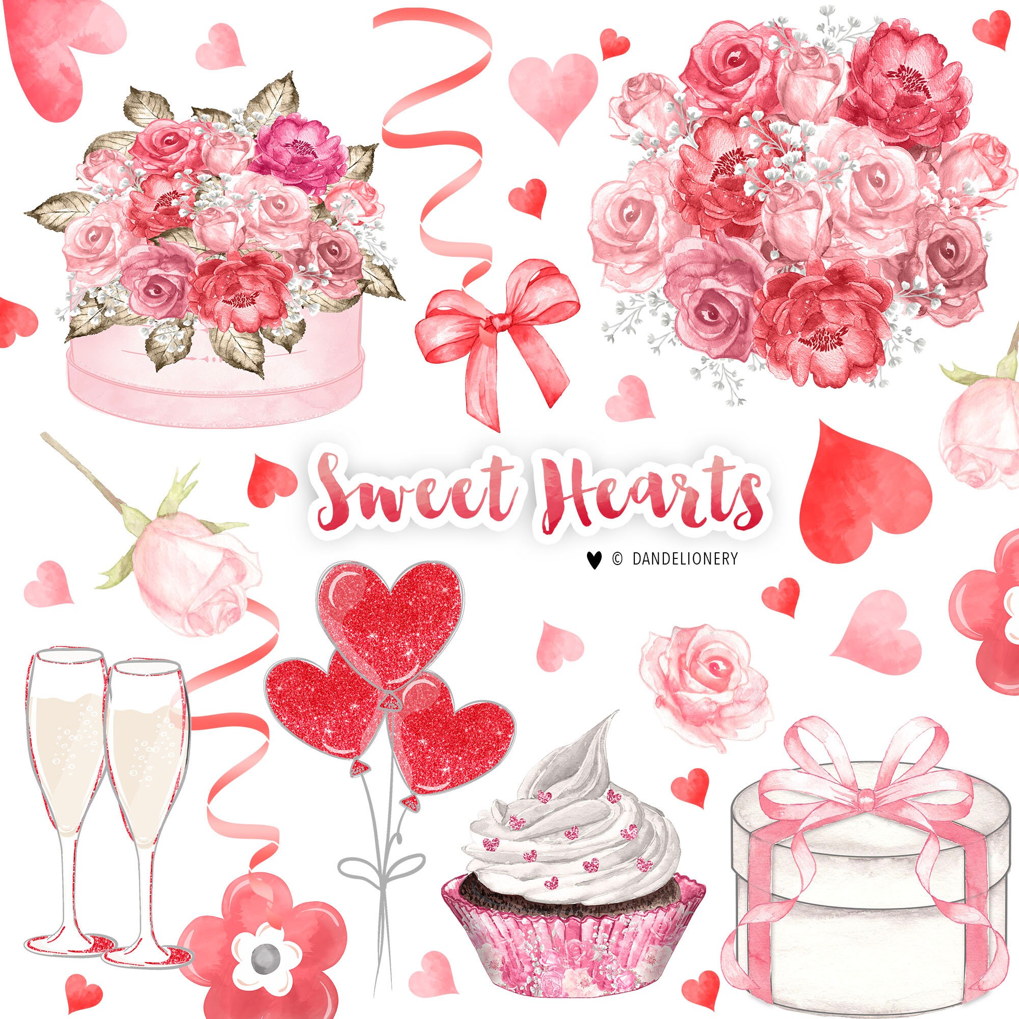 Sweet Hearts Valentine Cliparts Floral Bouquet Flower - Etsy