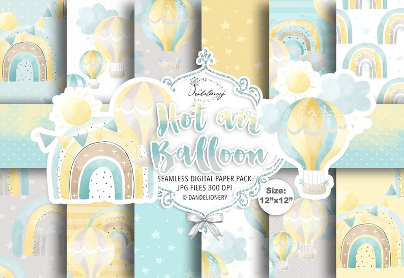 Hot Air Balloon Rainbow Digital Paper Pack Rainbows Baby - Etsy