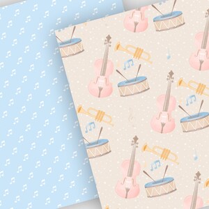 Watercolor Instruments Pastel Color Digital Paper Pack, Guitar, Trumpet ...